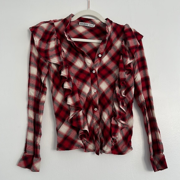 Zara | Tops | Zara Ruffle Flannel Shirt | Poshmark